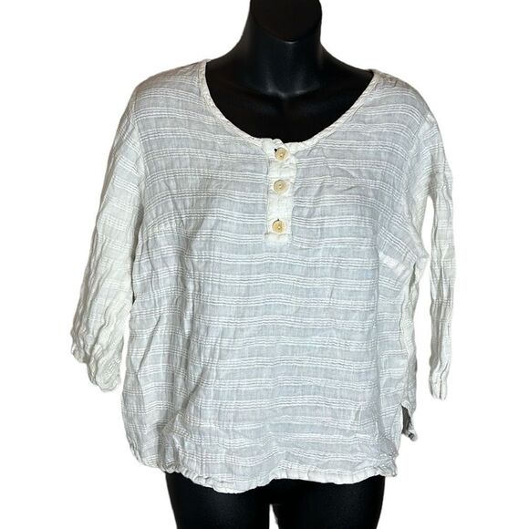 Flax | Tops | Flax 0 Linen Boxy White Halfsleeve Tee Small Vacation ...